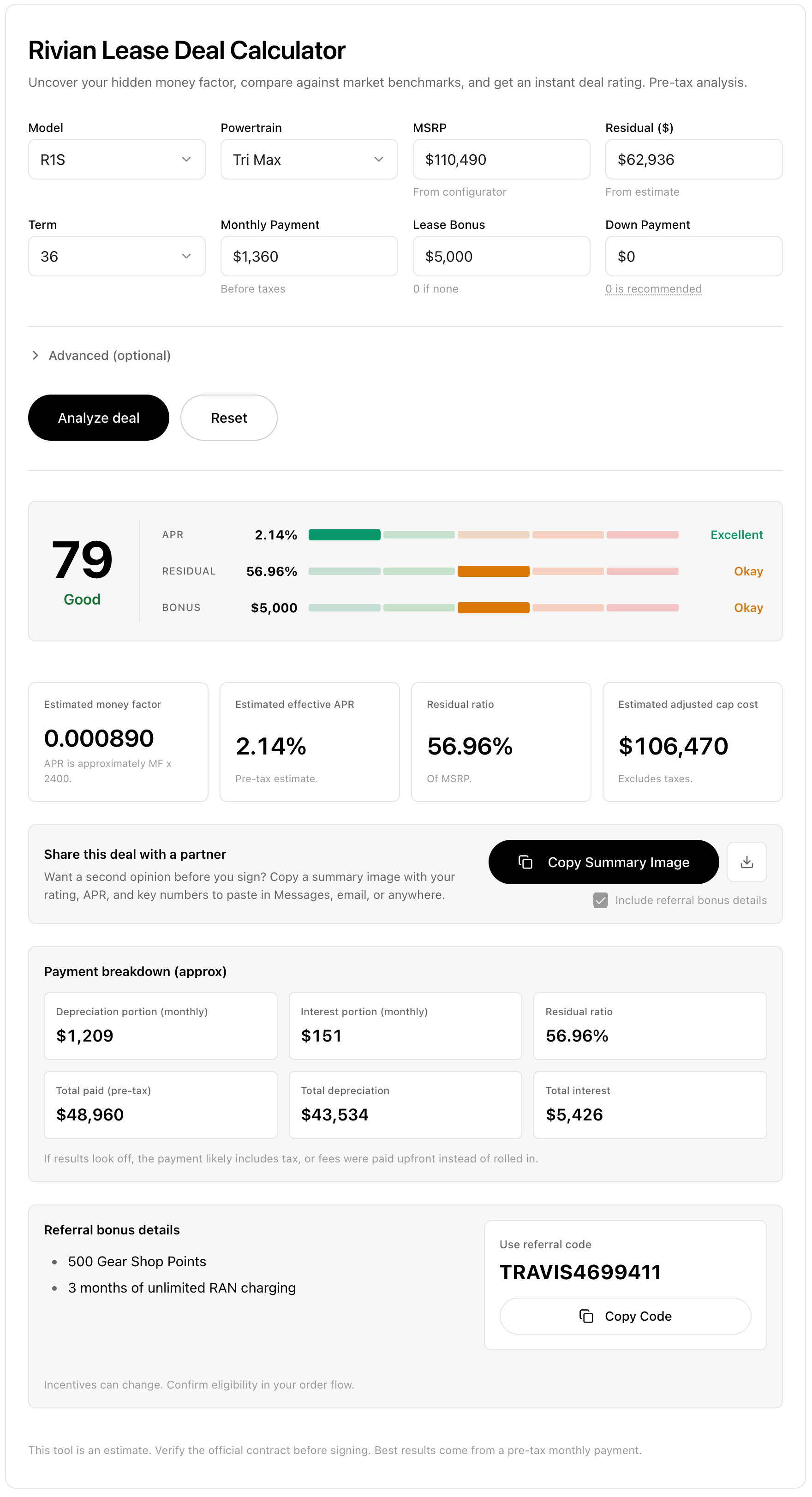 Rivian Lease Deal Calculator - Travis Ketchum